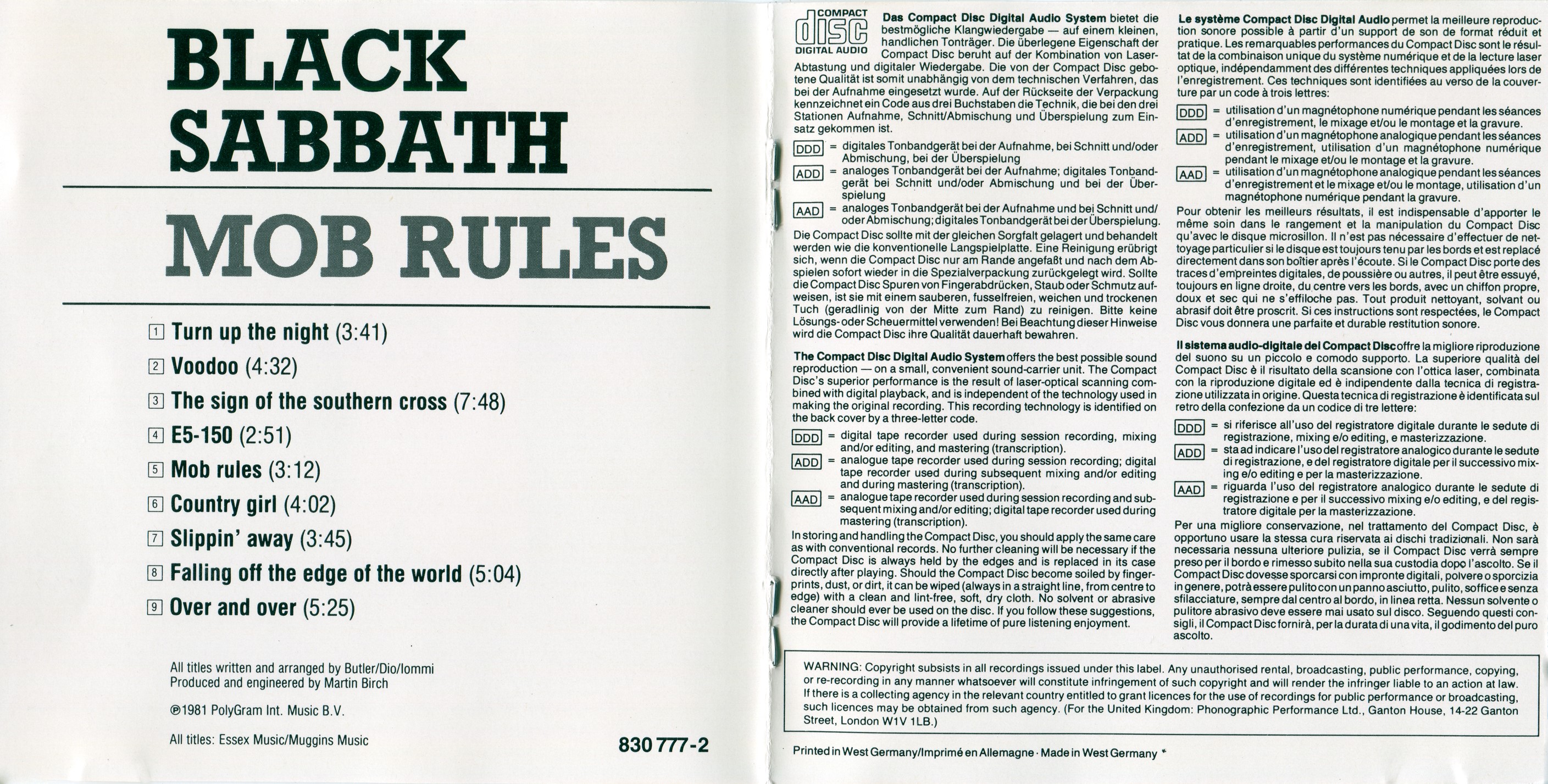 Black Sabbath Mob Rules : Booklet | CD Covers | Cover Century | Over 1. ...
